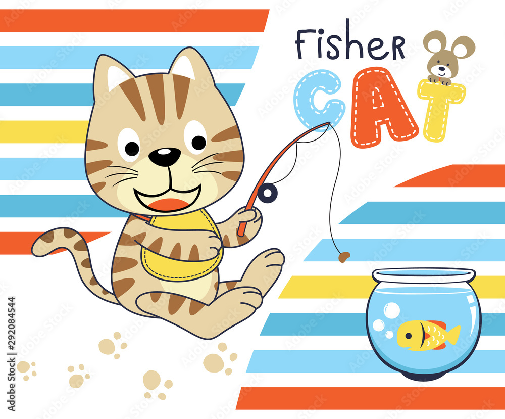 Cat fishing in the jarr, vector cartoon illustration Stock Vector ...