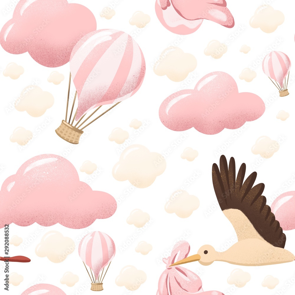 Seamless baby girl pattern for scrapbook paper design and first year ...