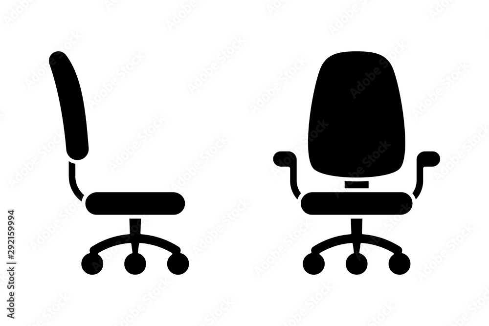 Office chair black and white vector icon pictogram set. Front and side ...