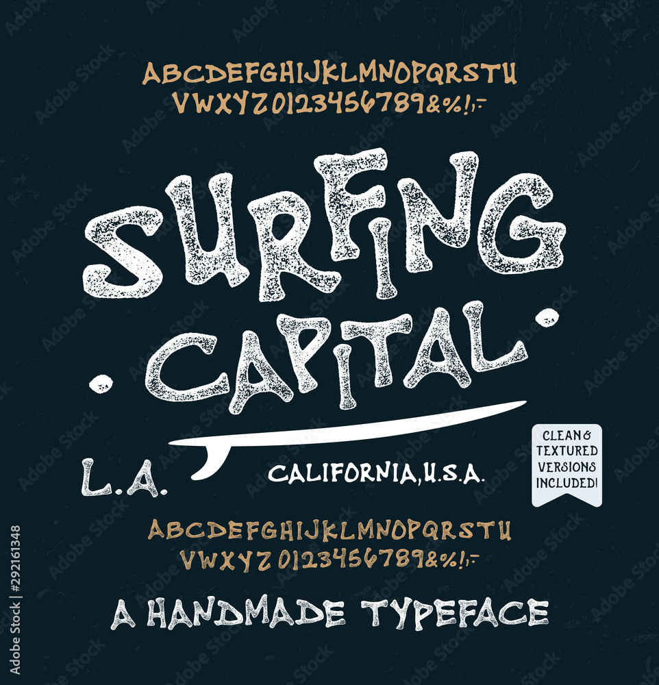 Vector de Stock Retro Styled Surf Font. Vintage Hand Drawn Modern ...