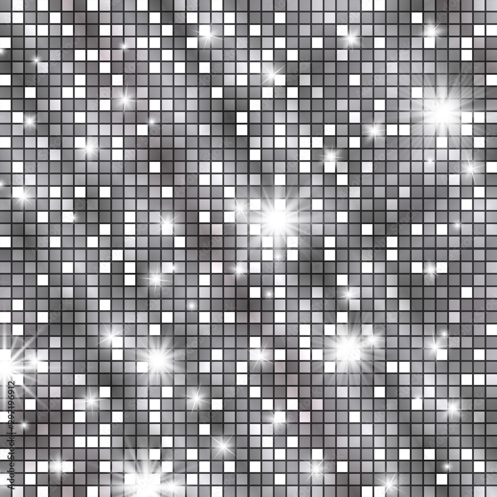 Disco ball silver party pattern, shining and gleaming white squama ...