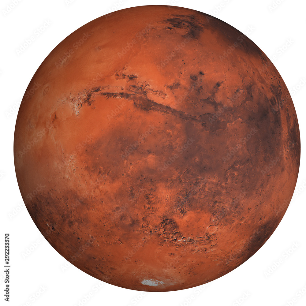 High detailed Mars planet of solar system with south pole side isolated ...
