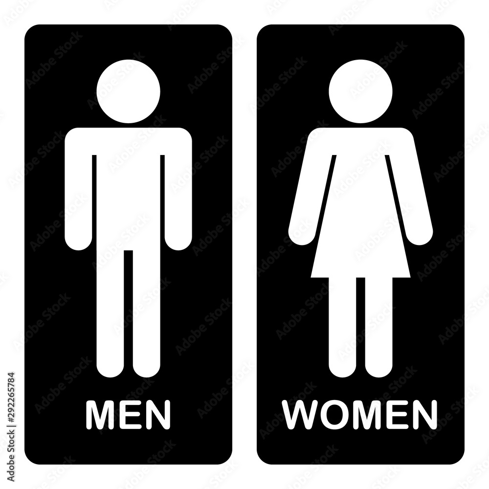 male female toilet restroom sign logo black background silhouette with ...