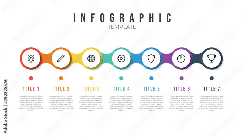 infographic list template element with horizontally 7 points and icons ...