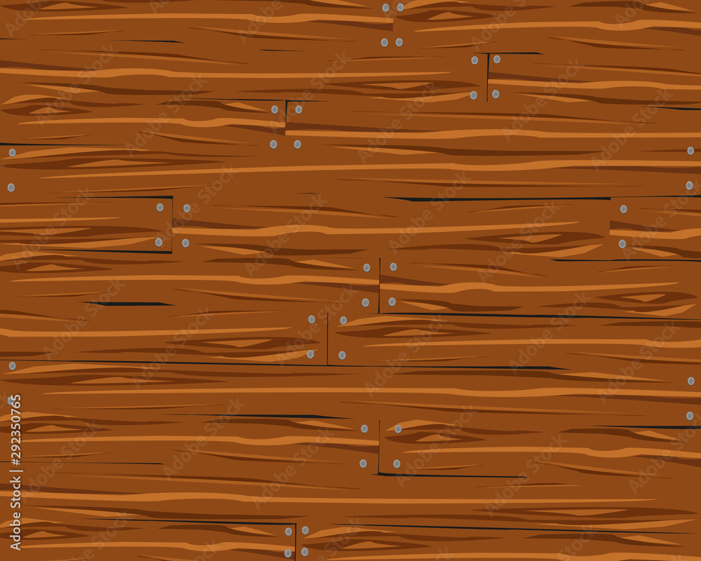 Cartoon style illustration of the wooden planks with nails. Wood ...