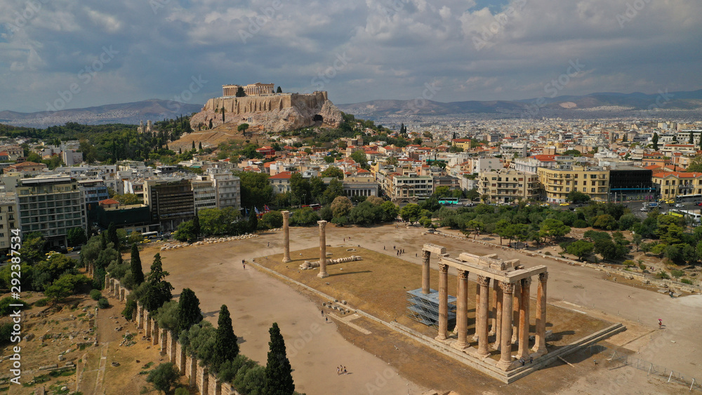 Aerial photo of iconic pillars of Temple of Olympian Zeus and world ...