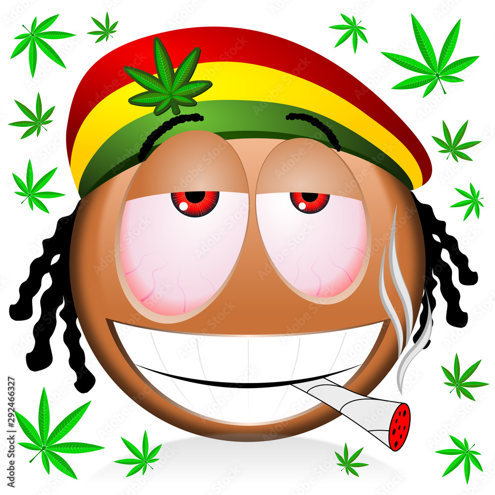 Reggae rastaman black emoji smoking marijuana - cartoon illustration ...