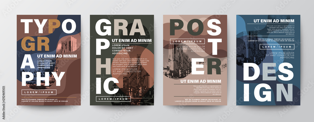 Set of Modern Graphic Design Poster layout. Typography on fluid form ...