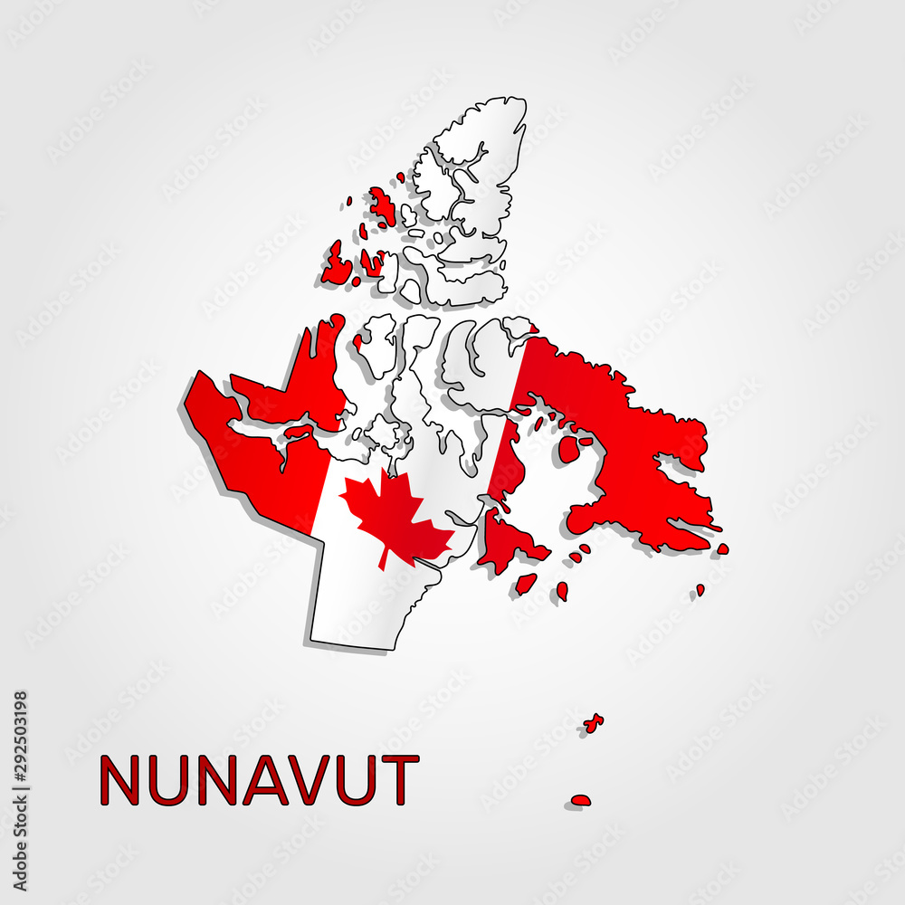 Map of Nunavut combined with Canada flag. Nunavut silhouette or borders ...