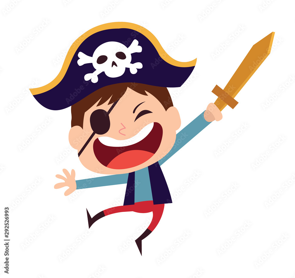 Cute little pirate kid vector cartoon character. Kid in halloween ...