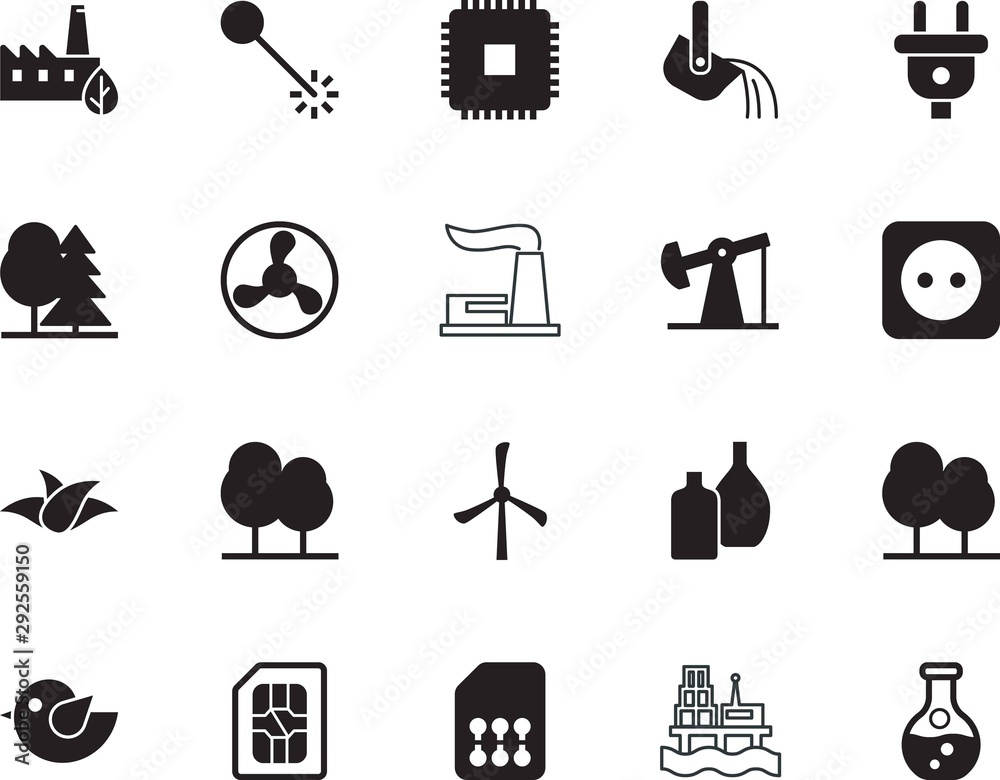 factory vector icon set such as: cable, platform, analysis, chemistry ...