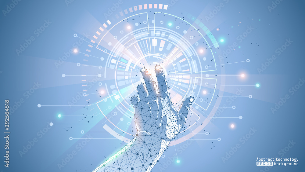 Blue abstract futuristic background. Vector. The touch of a human hand ...