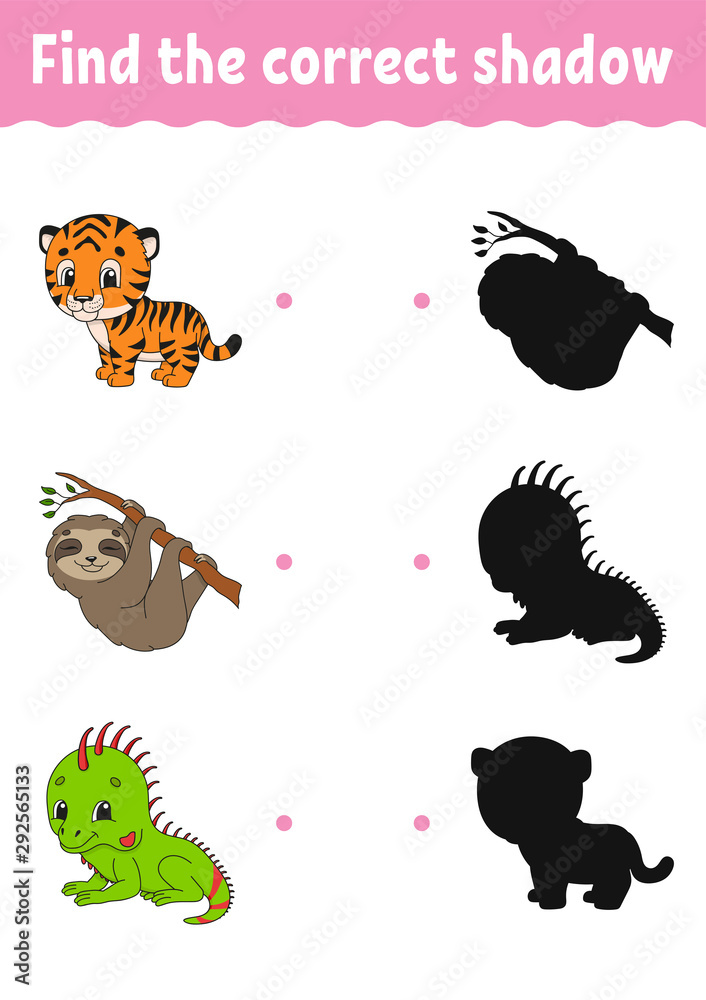 Find the correct shadow. Education developing worksheet. Matching game ...