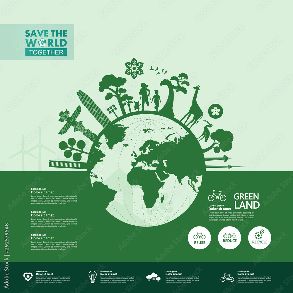 Save the world together green ecology vector illustration. Stock Vector ...