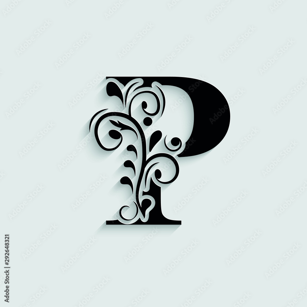letter P. Black flower alphabet. Beautiful capital letters. Stock ...