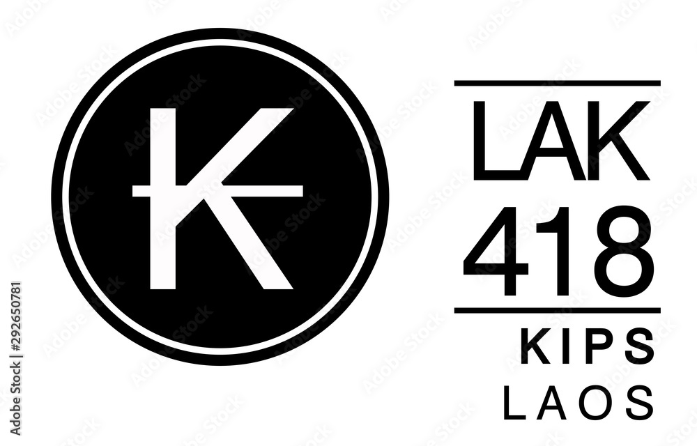 K, LAK, 418, Kips, Laos Banking Currency icon typography logo banner ...