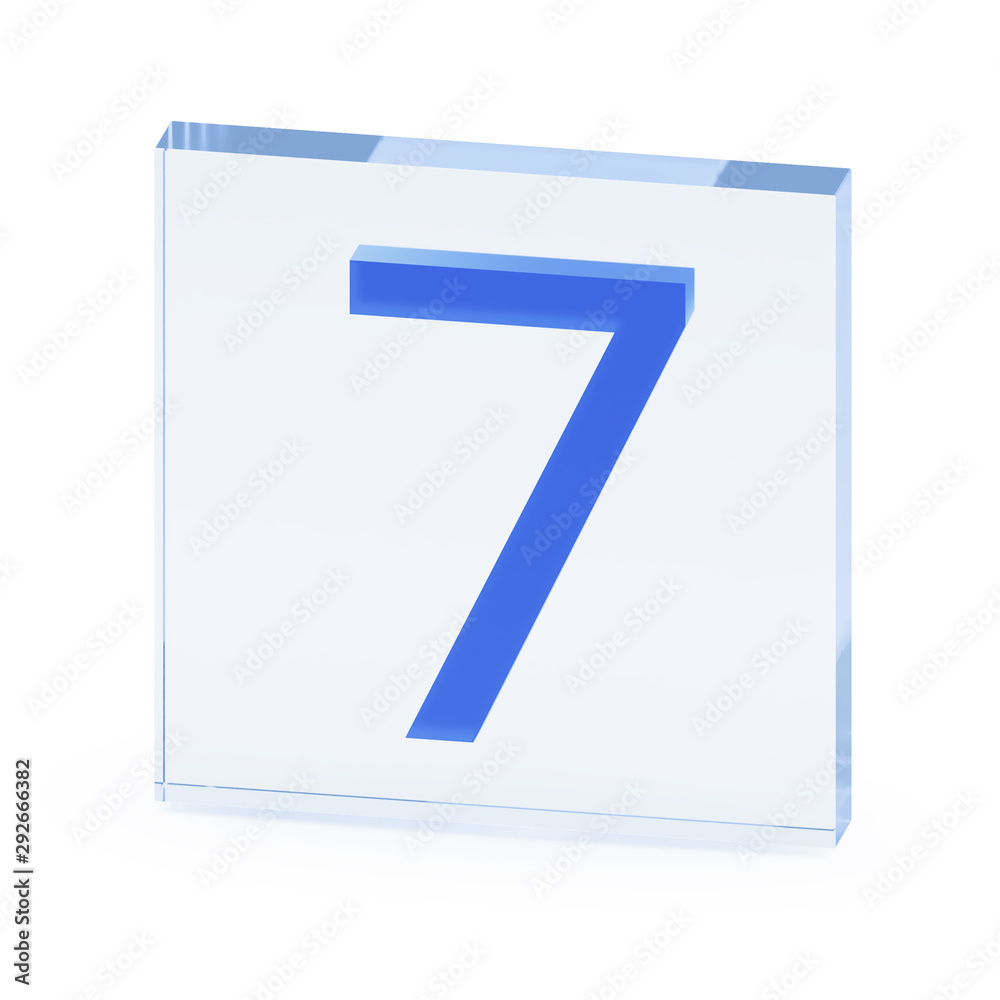 Clear transparent glass or plexiglass display with mathematical digit 7 ...