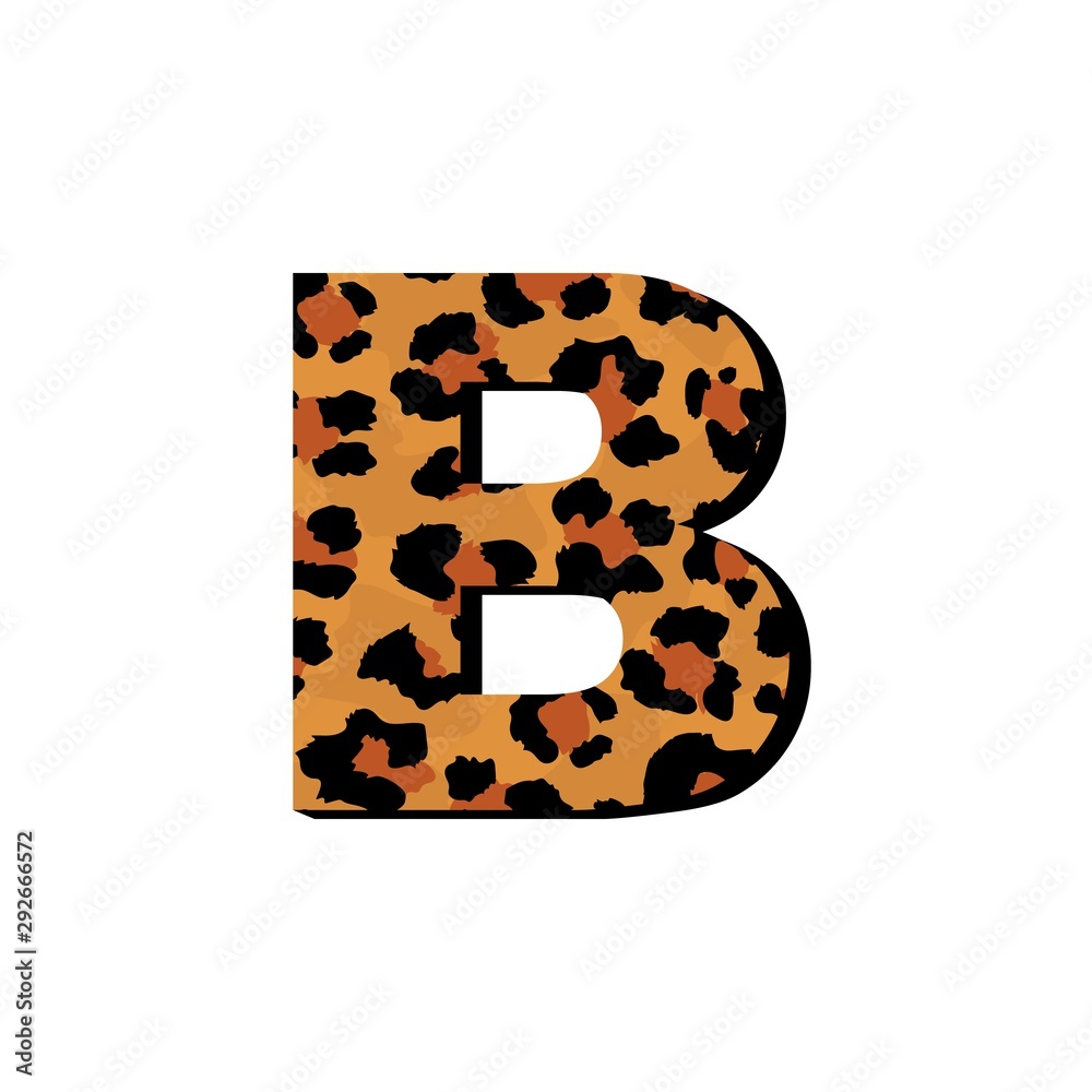 Vector capital letter B with wild leopard skin print isolated on white ...