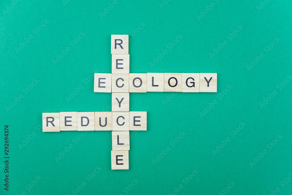 Ecology and green planet minimalistic concept. Isolated wooden letter ...