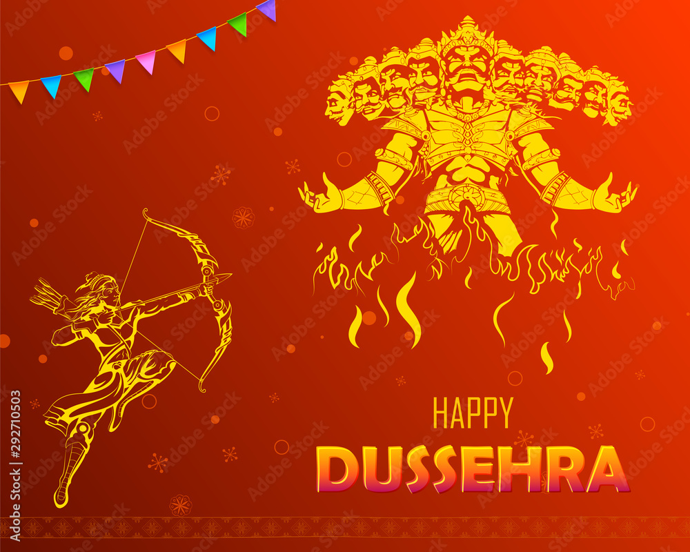 illustration of Lord Rama and Ravana in Dussehra Navratri festival of ...