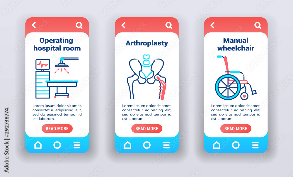 Orthopedic diseases on mobile app onboarding screens. UI UX GUI template Stock Vector | Adobe Stock