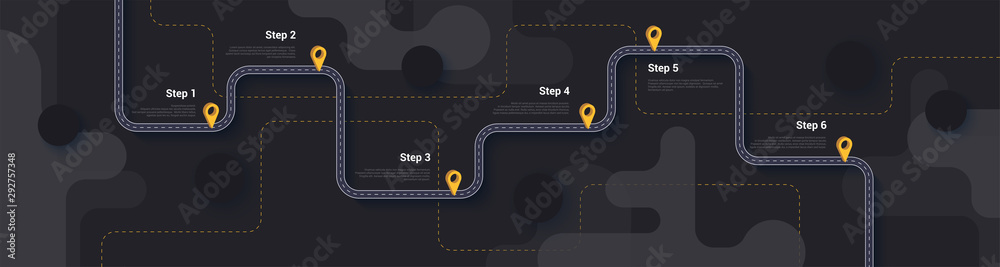 Road map and journey route infographics template. Winding road timeline ...