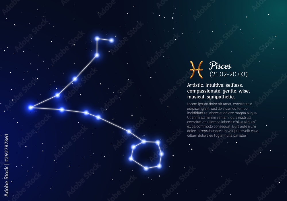 Pisces zodiacal constellation with bright stars. Pisces star sign and ...