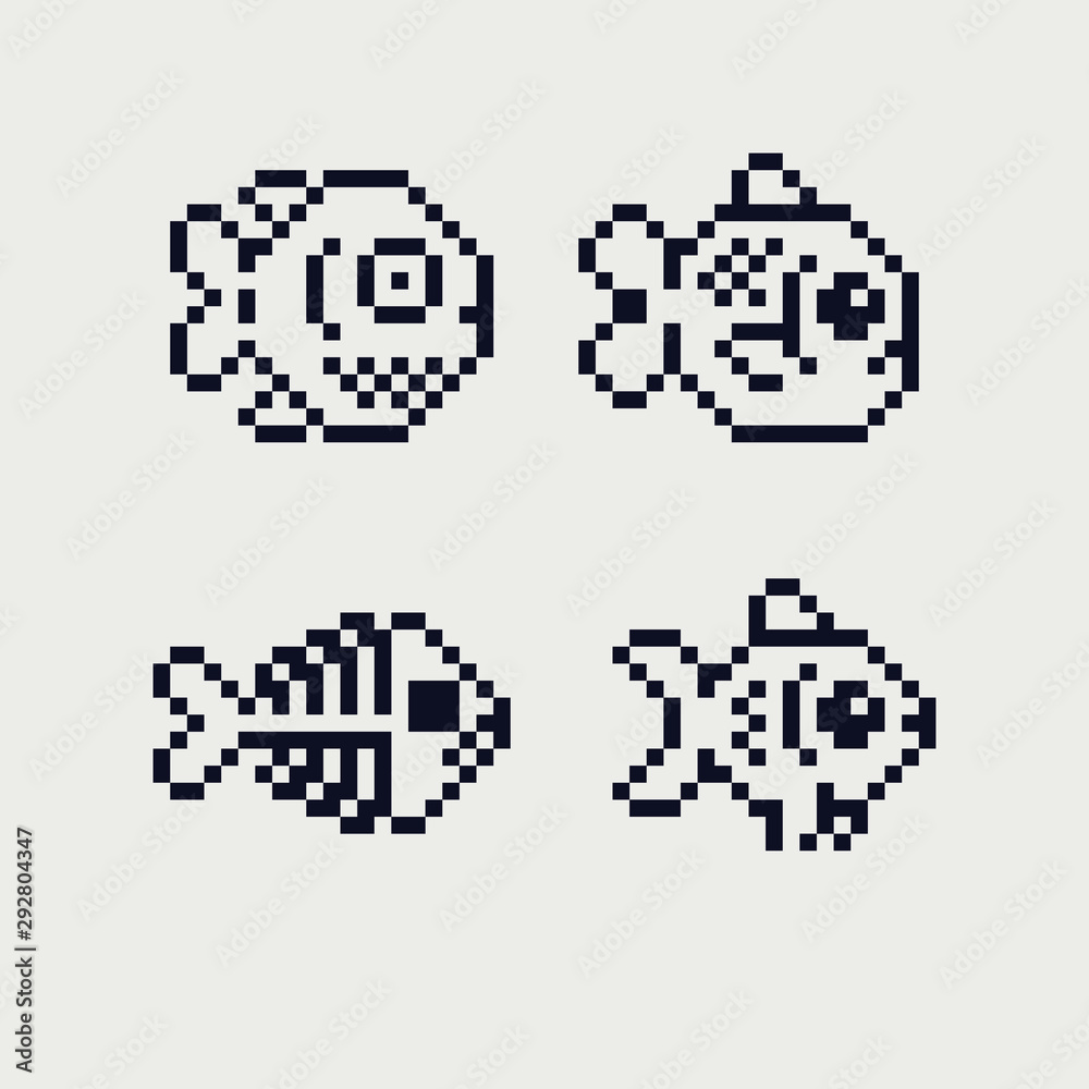 Fish pixel art icons set, design for logo, sticker, stamp, web, logo ...