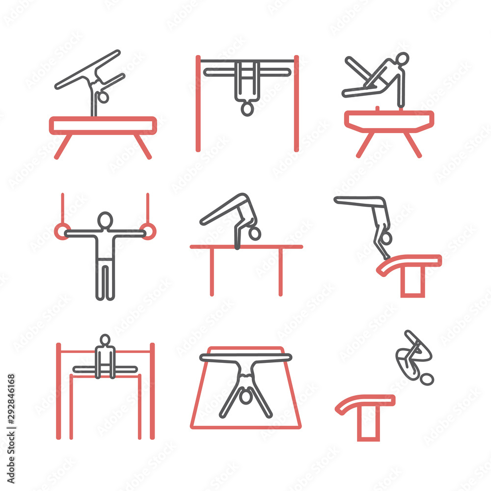 Artistic gymnastics line icon. Equipment. Vector sports signs. Stock ...