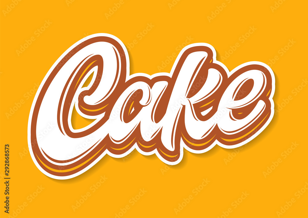 Cake. Hand drawn lettering word. White vector inscription with outline ...