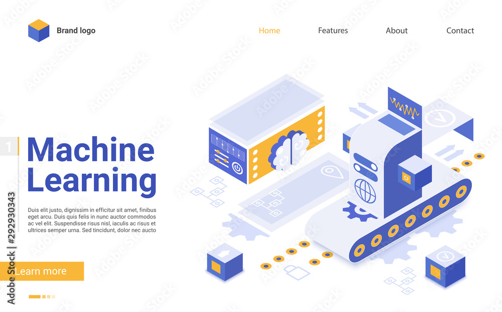 Vetor Machine learning flat landing page vector template. Artificial ...