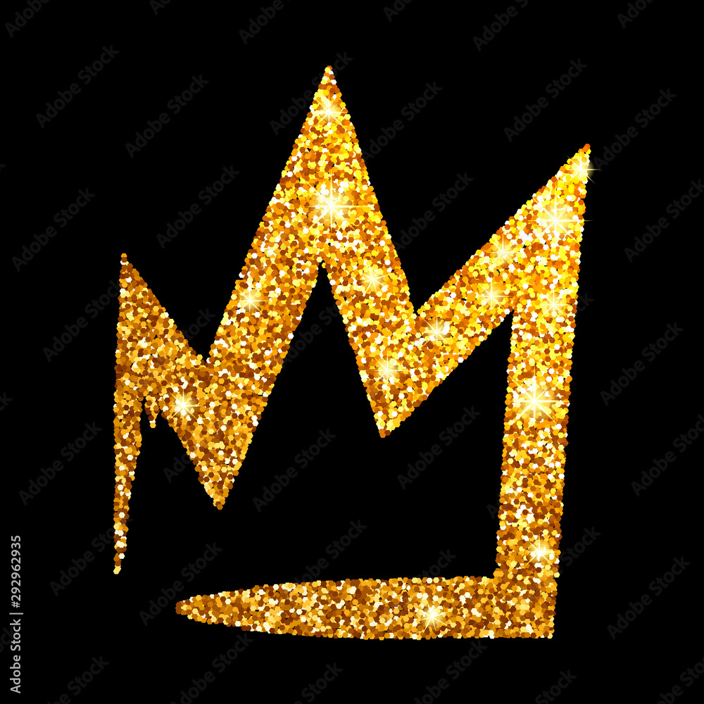 Gold glitter hand drawn crown. Sign king, queen, princess. Stock Vector ...