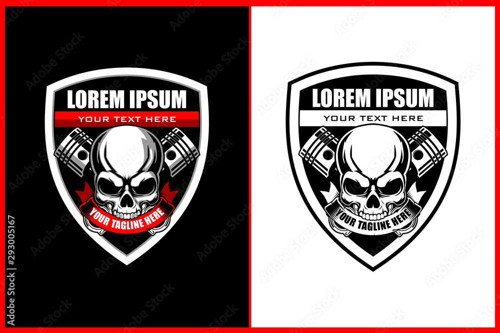 skull with Turbo charger and piston vector badge shield or crest logo ...