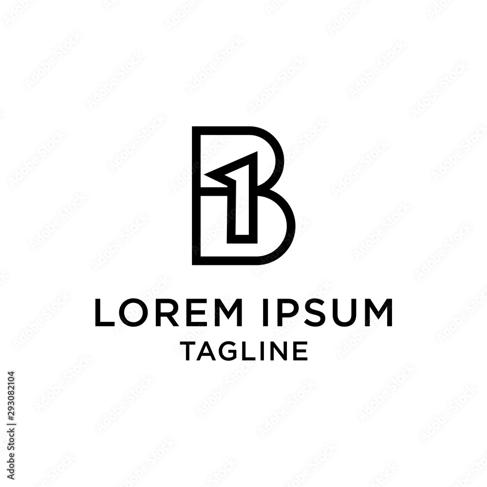 Initial letter and number logo, B and 1, B1, 1B, line logo design ...