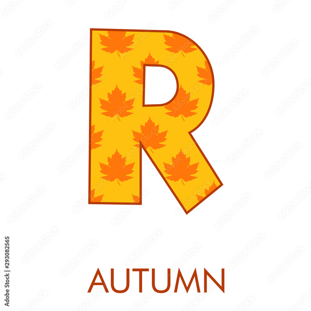 Logotipo letra R con patrón con hojas de árbol en color naranja Stock ...