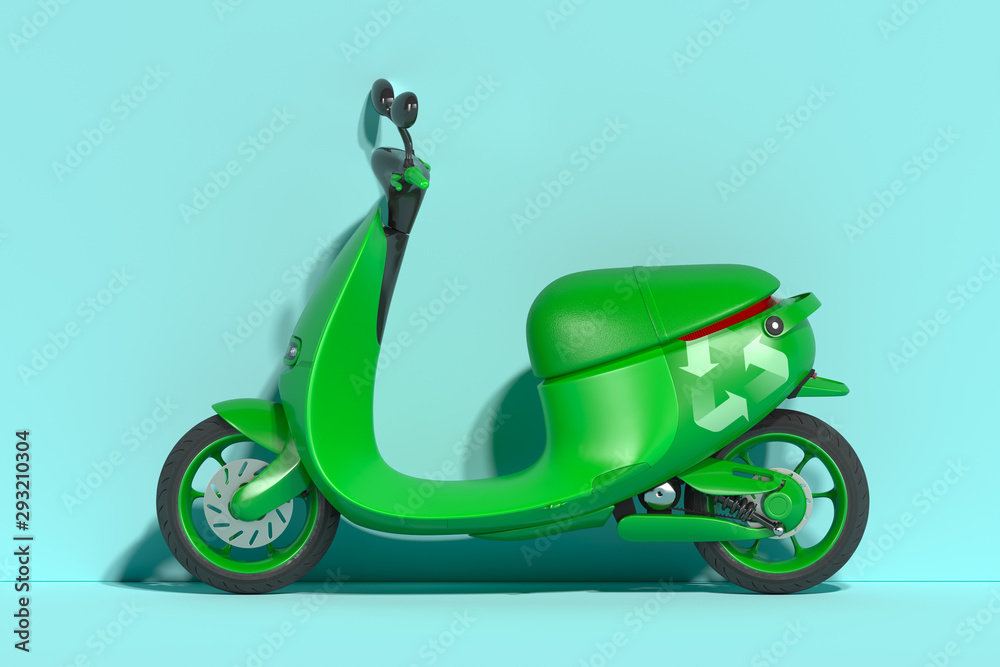 Green Electric scooter moped. eco alternative transport concept. 3d ...