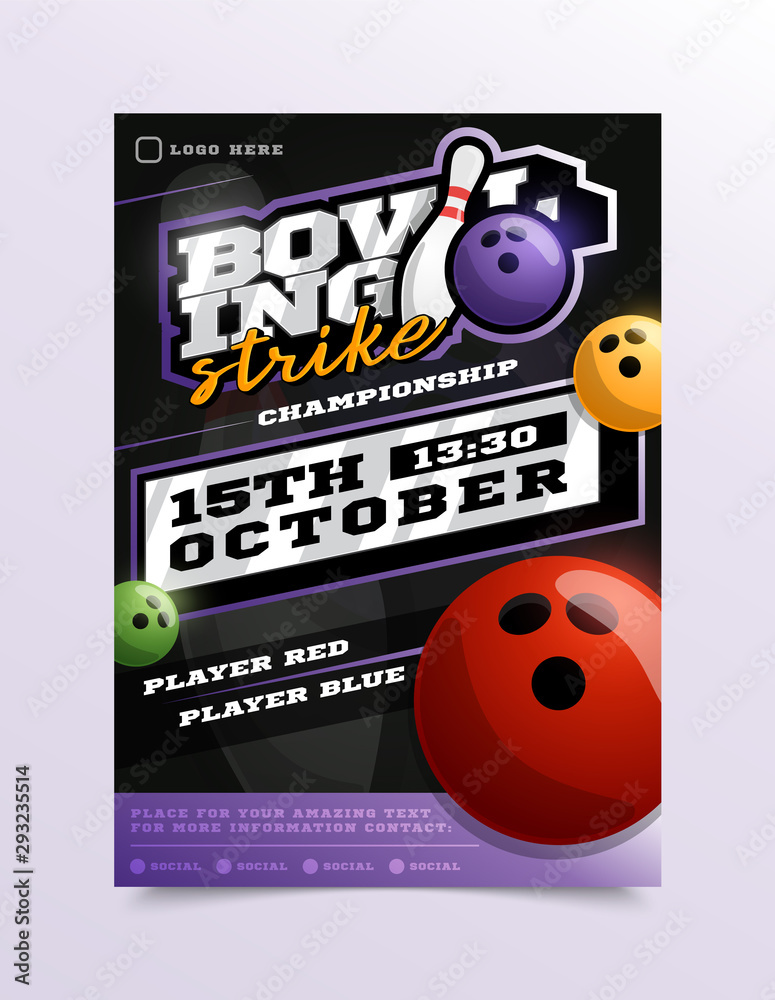 Bowling Sport Flyer Vector. Vertical Card Poster Design For Sport Bar ...