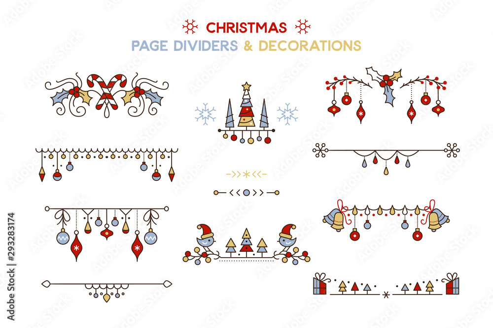 Christmas color vector decorative borders set Stock Vector | Adobe Stock
