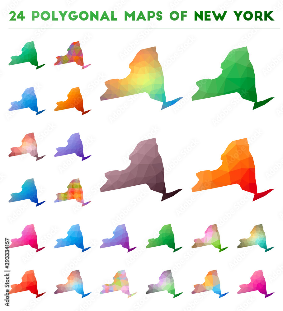 Set of vector polygonal maps of New York. Bright gradient map of US ...