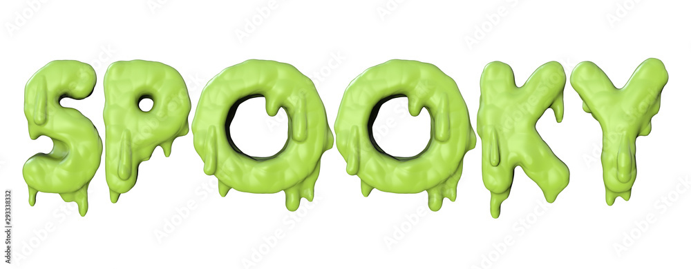 Spooky word made from green halloween slime lettering. 3D Render Stock ...