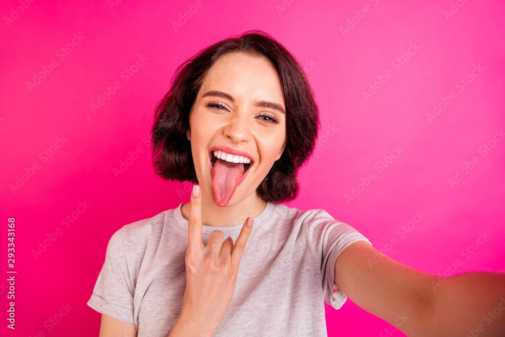 Self portrait of beautiful charming cute cheerful nice attractive ...