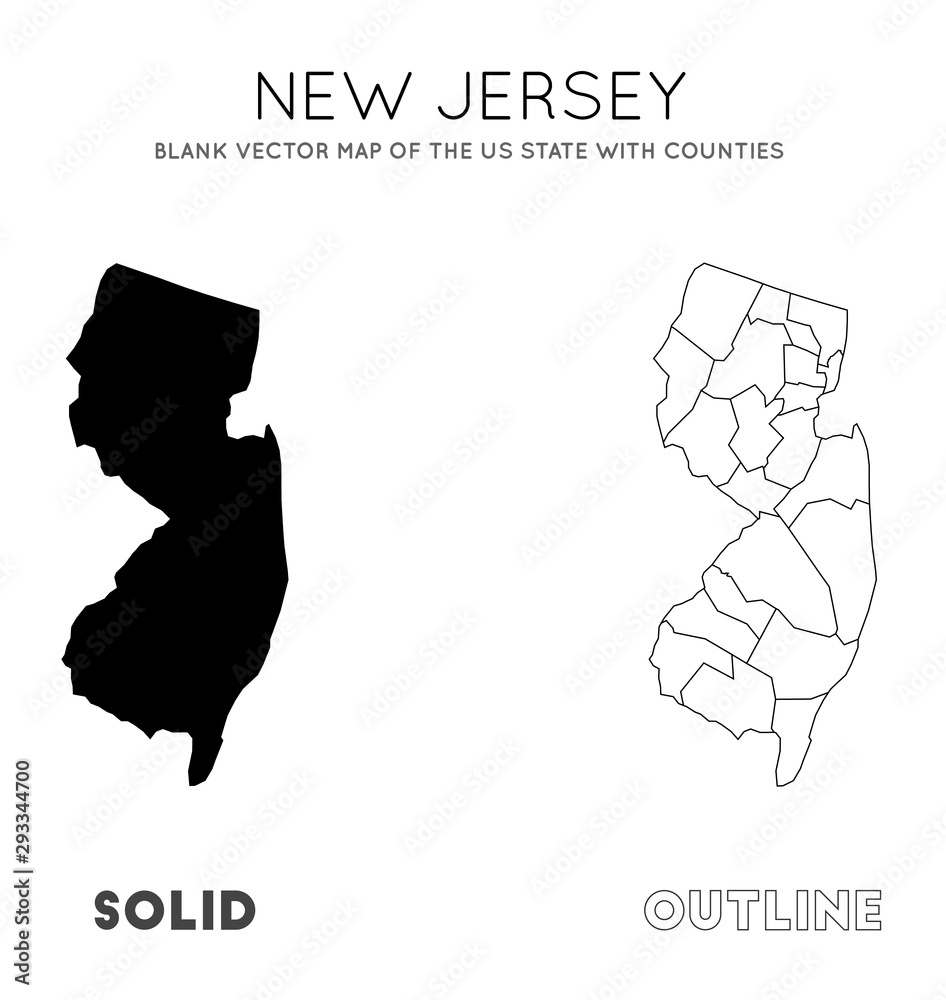 New Jersey map. Blank vector map of the US State with counties. Borders ...