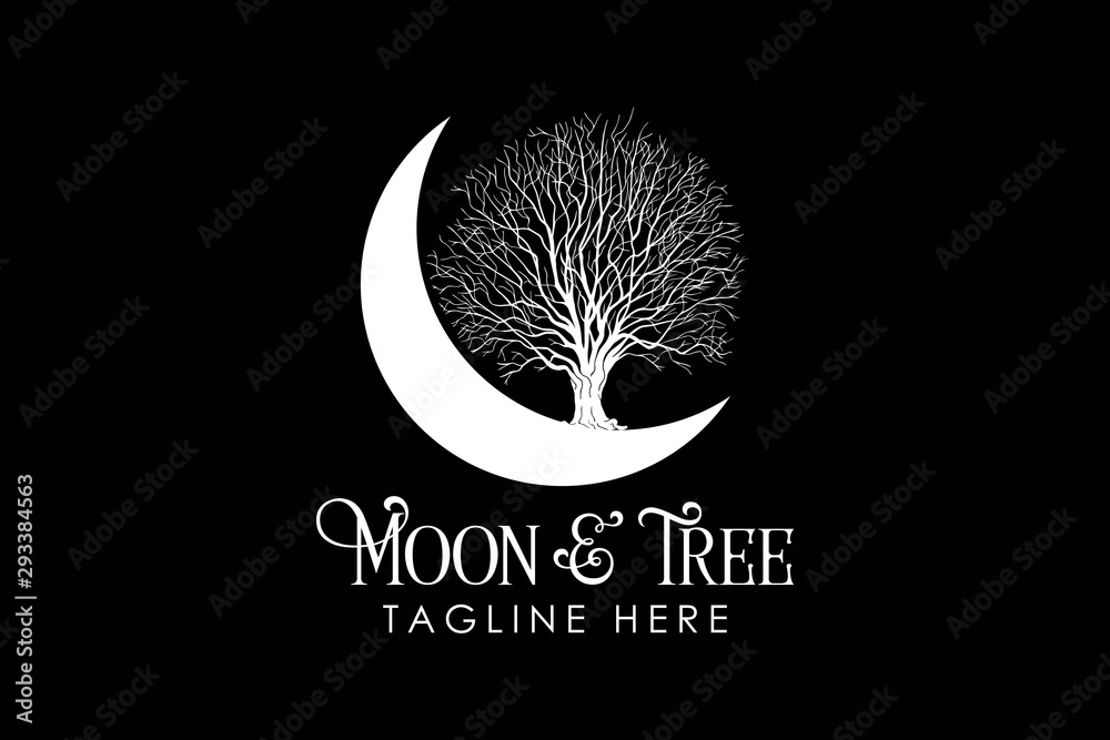 moon and tree logo template Stock Vector | Adobe Stock