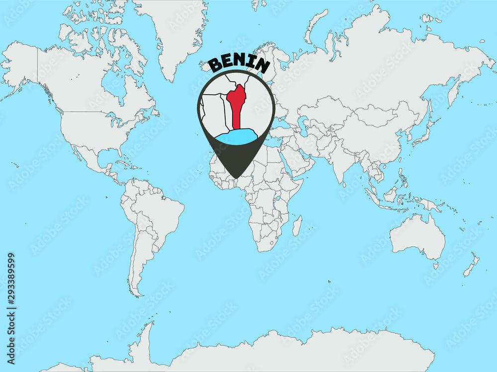 Benin Silhouette on Global world map with all continents europe, africa ...