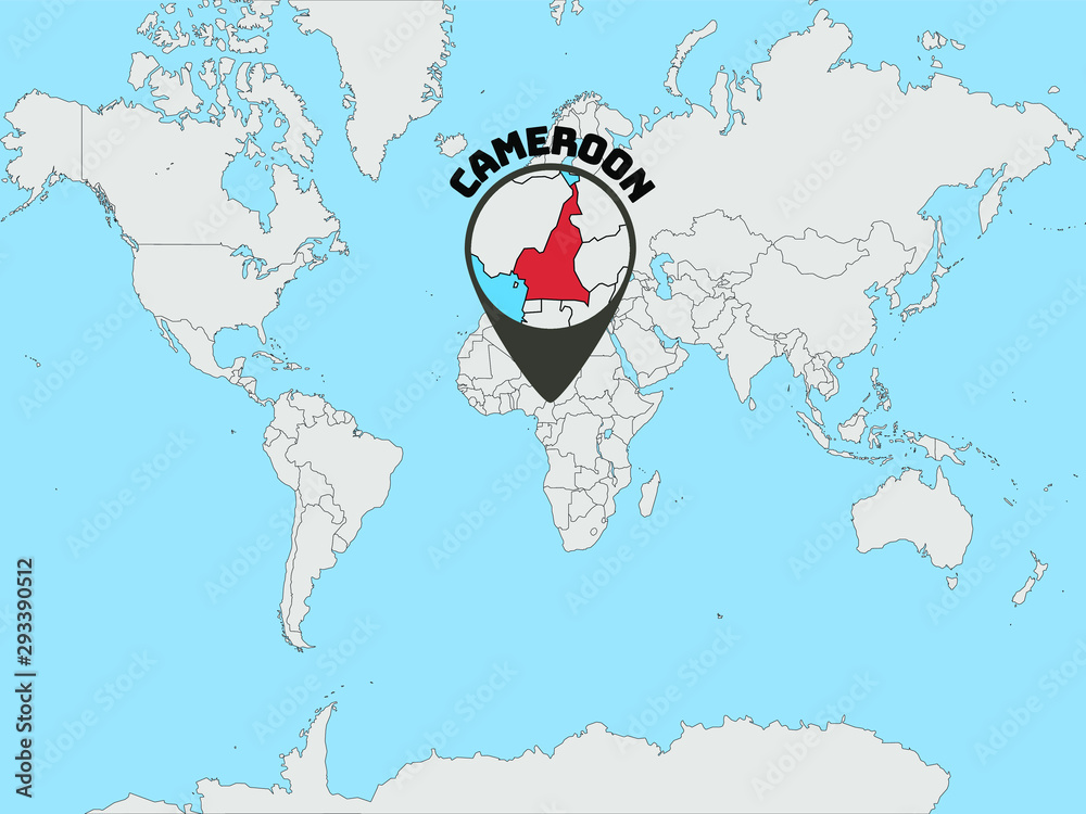 Cameroon Silhouette on Global world map with all continents europe ...