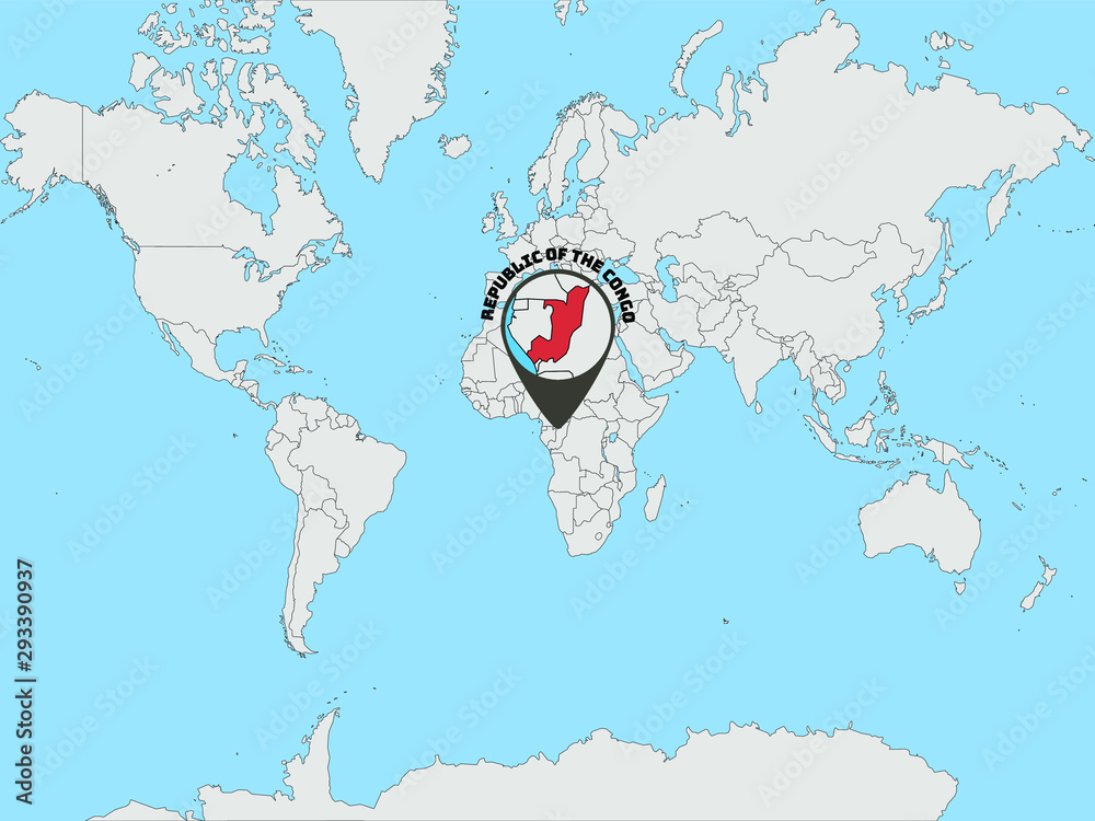 Republic of the Congo Silhouette on Global world map with all ...