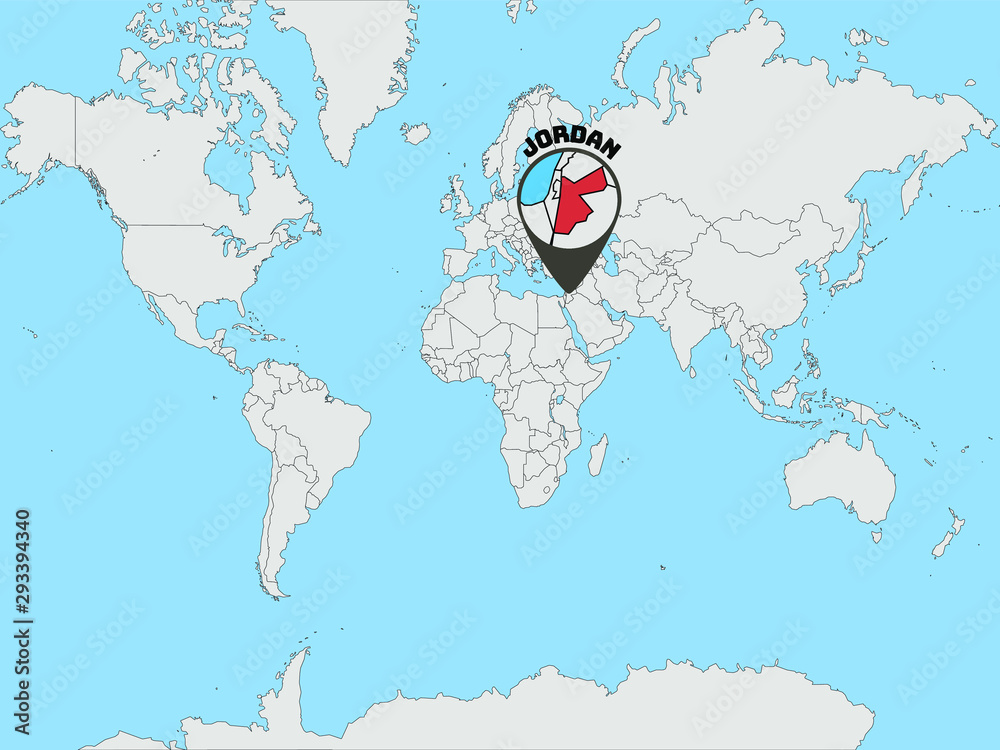Jordan Silhouette on Global world map with all continents europe ...