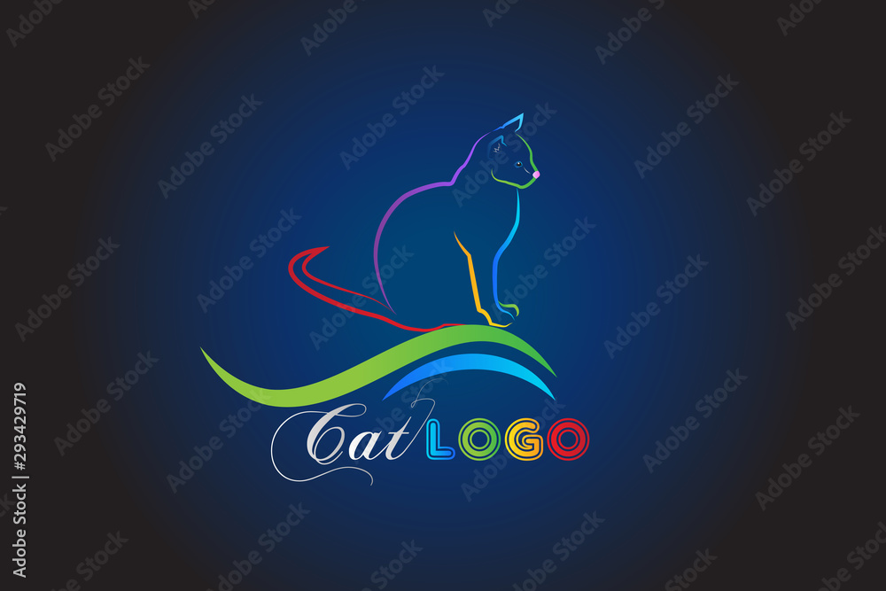 Logo cat icon line art colorful id card vector image Stock Vector ...