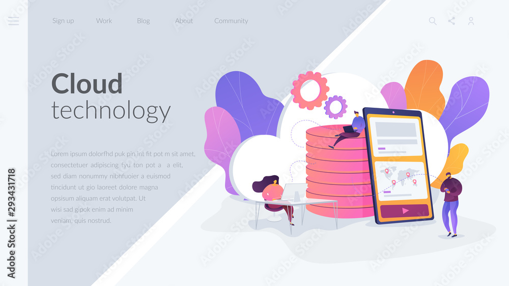 Digital data storage, database security, data protection, cloud technology concept. Website ...