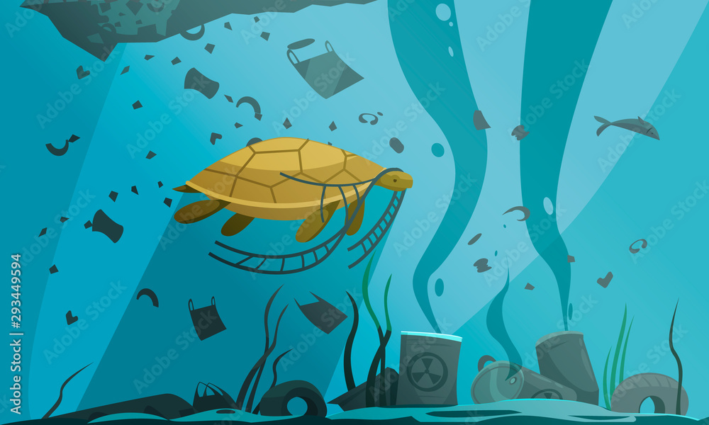 Underwater Pollution Flat Composition Stock Vector | Adobe Stock